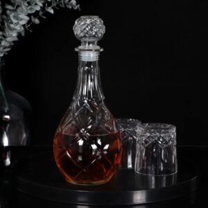 MDLUU Glass Decanter with Airtight Stopper, 1000ML/33.8OZ Liquor Decanter Bottle for Wine, Whiskey, Brandy, Vodka (Round Diamond)