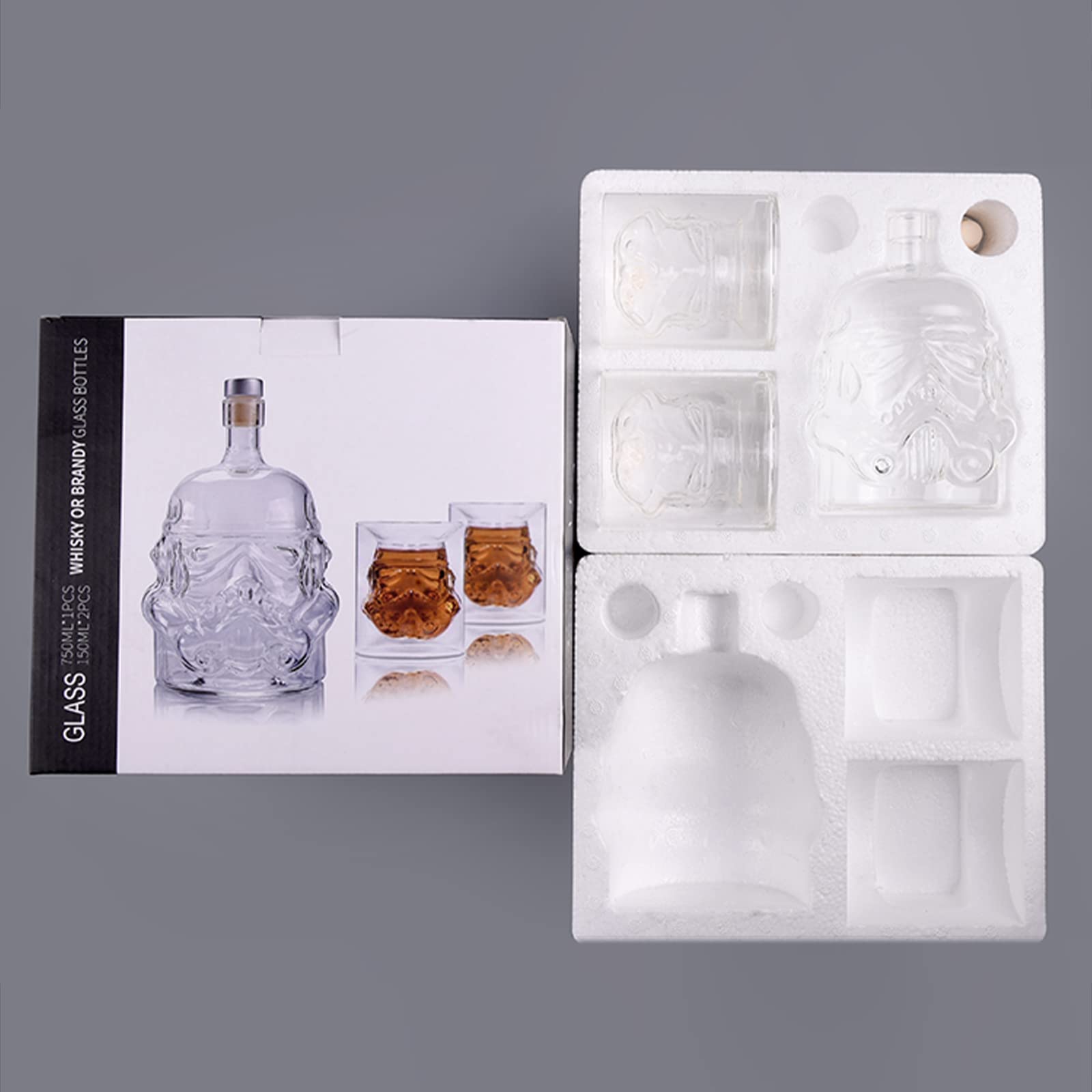 BestAlice Transparent Creative Whisky Decanter, 750ml Whiskey Decanter set with 2 Glasses, Whisky Carafe Clear Glass Flask Carefe Personalized Decanter Gifts for Bourbon Scotch Whisky Cognac or Wine