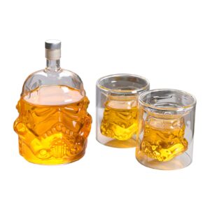 BestAlice Transparent Creative Whisky Decanter, 750ml Whiskey Decanter set with 2 Glasses, Whisky Carafe Clear Glass Flask Carefe Personalized Decanter Gifts for Bourbon Scotch Whisky Cognac or Wine