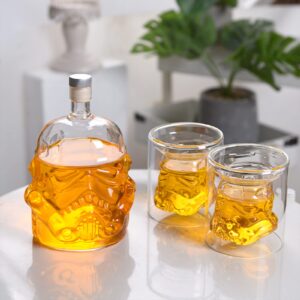 BestAlice Transparent Creative Whisky Decanter, 750ml Whiskey Decanter set with 2 Glasses, Whisky Carafe Clear Glass Flask Carefe Personalized Decanter Gifts for Bourbon Scotch Whisky Cognac or Wine