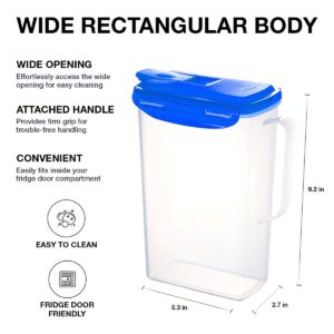 Rubbermaid® Mixermate™ Leak-Resistant Pitcher, 2 Quart & LocknLock Aqua Fridge Door Water Jug with Handle BPA Free Plastic Pitcher with Flip Top Lid Perfect for Making Teas and Juices, 2 QT, Blue