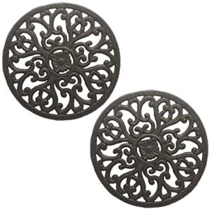 cast iron trivet, vintage cutout pattern cast iron insulation pad, dutch oven trivet, removable rubber legs cast iron trivet, 2 pack 7 inches trivet, plates to protect table