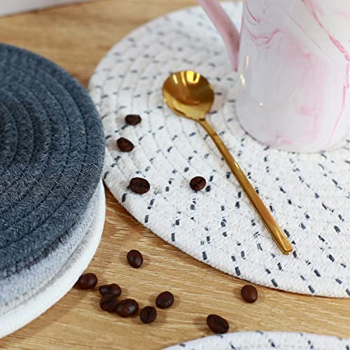 X Large 12 Inches Potholders Set 5 Pcs Trivets Set 100% Cotton Hand Woven Round Place Mats for Kitchen Absorbent, Insulated, Scratch Free Table Protection 2 Pcs 12" and 3 Pcs 7"