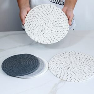 X Large 12 Inches Potholders Set 5 Pcs Trivets Set 100% Cotton Hand Woven Round Place Mats for Kitchen Absorbent, Insulated, Scratch Free Table Protection 2 Pcs 12" and 3 Pcs 7"