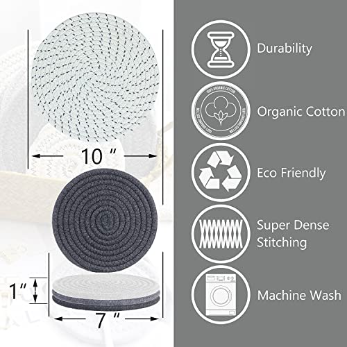 X Large 12 Inches Potholders Set 5 Pcs Trivets Set 100% Cotton Hand Woven Round Place Mats for Kitchen Absorbent, Insulated, Scratch Free Table Protection 2 Pcs 12" and 3 Pcs 7"