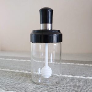 Excelity Honey Jar with Dipper and Lid Clear Glass Container for Storing and Dispensing Honey