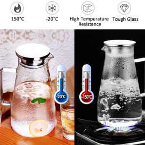 Uten 1.5 Liter 51oz Glass Pitcher with Lid, Easy Clean Heat Resistant Glass Water Carafe with Handle for Hot/Cold Beverages - Water, Cold Brew, Iced Tea & Juice