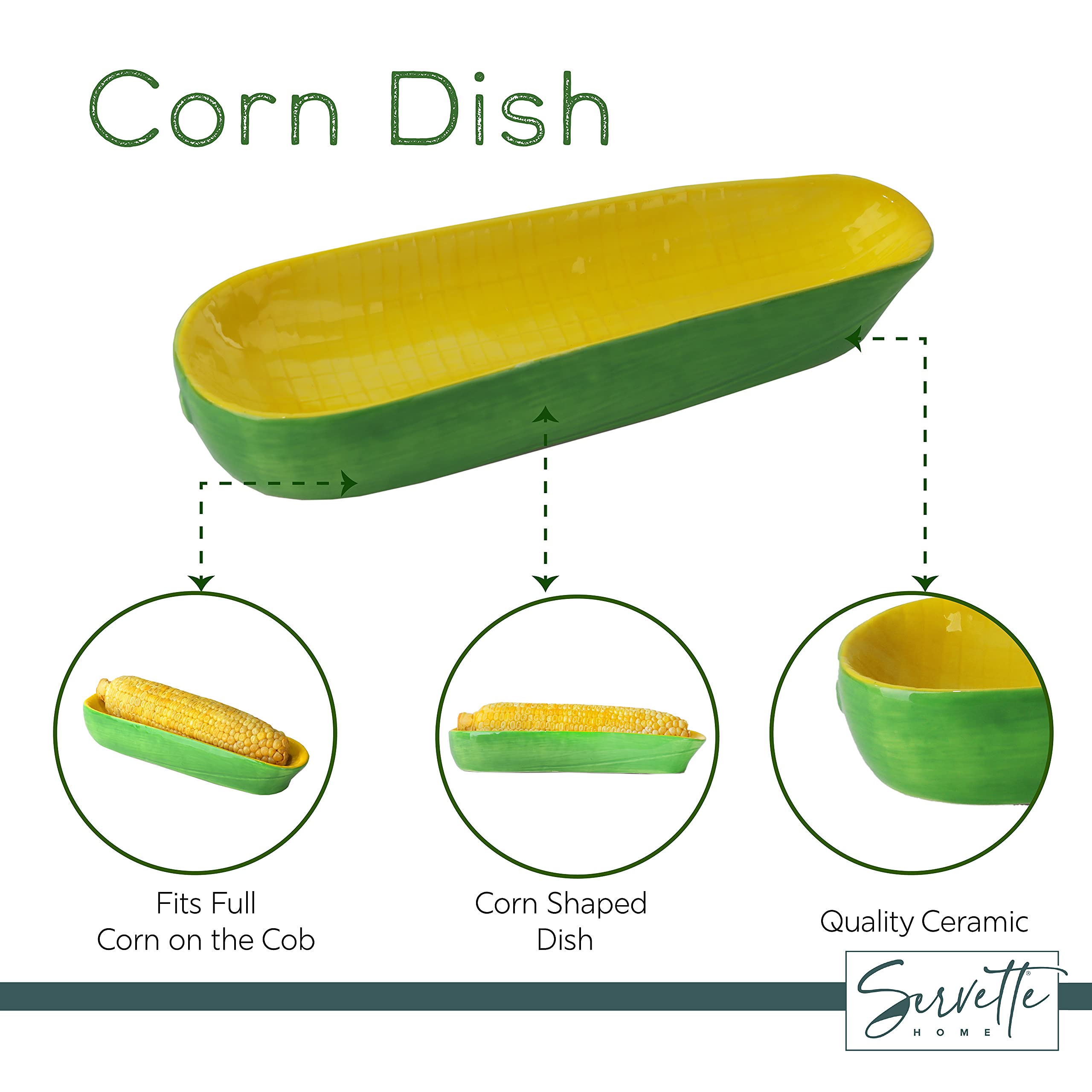 Servette Home Novelty Ceramic 8.5" Corn on The Cob Dish