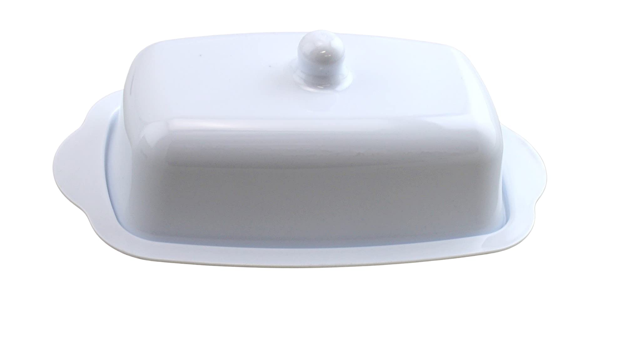 White Plastic Rectangle Butter Dish with Lid Easy Scoop, No Mess Lid Carry Handles and Knob Top BPA Free Holds Full American Bar of Butter