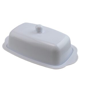 White Plastic Rectangle Butter Dish with Lid Easy Scoop, No Mess Lid Carry Handles and Knob Top BPA Free Holds Full American Bar of Butter