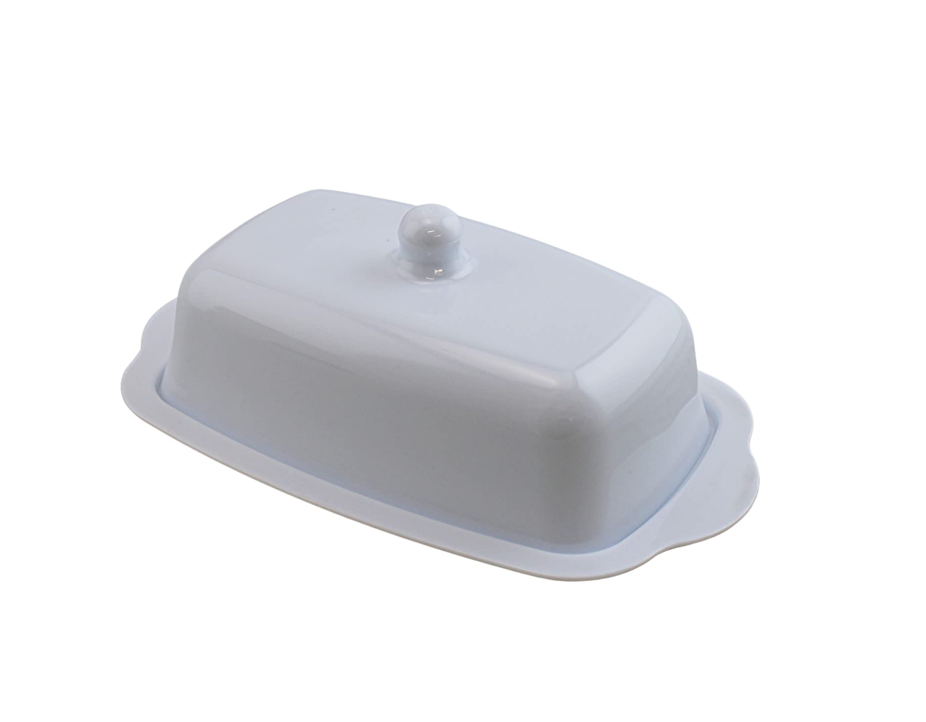 White Plastic Rectangle Butter Dish with Lid Easy Scoop, No Mess Lid Carry Handles and Knob Top BPA Free Holds Full American Bar of Butter