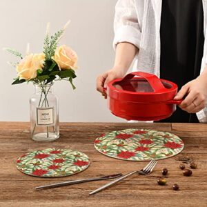 ALAZA Traditional Christmas Plants Beige Trivets for Hot Dishes 2 Pcs,Hot Pad for Kitchen,Trivets for Hot Pots and Pans,Large Coasters Cotton Mat Cooking Potholder Set