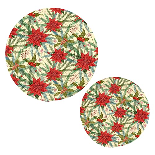 ALAZA Traditional Christmas Plants Beige Trivets for Hot Dishes 2 Pcs,Hot Pad for Kitchen,Trivets for Hot Pots and Pans,Large Coasters Cotton Mat Cooking Potholder Set