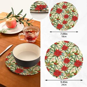 ALAZA Traditional Christmas Plants Beige Trivets for Hot Dishes 2 Pcs,Hot Pad for Kitchen,Trivets for Hot Pots and Pans,Large Coasters Cotton Mat Cooking Potholder Set