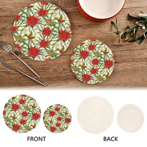 ALAZA Traditional Christmas Plants Beige Trivets for Hot Dishes 2 Pcs,Hot Pad for Kitchen,Trivets for Hot Pots and Pans,Large Coasters Cotton Mat Cooking Potholder Set