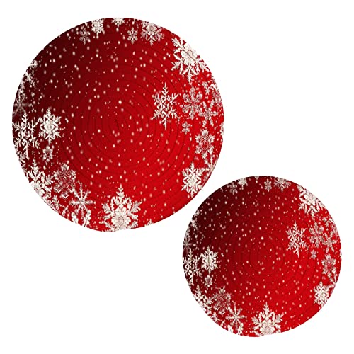 ALAZA Snow and Ice Crystals on Red Christmas Pot Holders Trivets Set 2 Pcs,Potholders for Kitchens,Cotton Coasters Trivets for Hot Dishes/Hot Pots and Pans/Hot Pot Holders