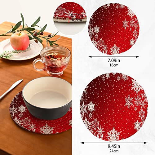 ALAZA Snow and Ice Crystals on Red Christmas Pot Holders Trivets Set 2 Pcs,Potholders for Kitchens,Cotton Coasters Trivets for Hot Dishes/Hot Pots and Pans/Hot Pot Holders