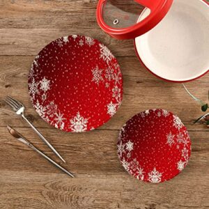 ALAZA Snow and Ice Crystals on Red Christmas Pot Holders Trivets Set 2 Pcs,Potholders for Kitchens,Cotton Coasters Trivets for Hot Dishes/Hot Pots and Pans/Hot Pot Holders