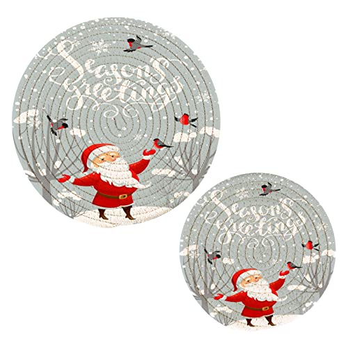 ALAZA Merry Christmas Snow Season's Gieeting Trivets for Hot Dishes 2 Pcs,Hot Pad for Kitchen,Trivets for Hot Pots and Pans,Large Coasters Cotton Mat Cooking Potholder Set