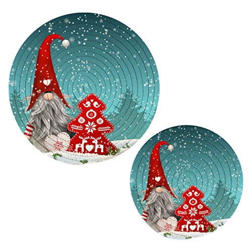 ALAZA Merry Christmas Gnome Winter Snowflake Pattern Trivets for Hot Dishes 2 Pcs,Hot Pad for Kitchen,Trivets for Hot Pots and Pans,Large Coasters Cotton Mat Cooking Potholder Set