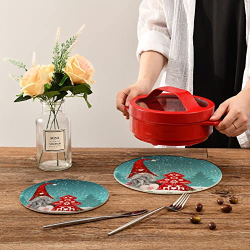 ALAZA Merry Christmas Gnome Winter Snowflake Pattern Trivets for Hot Dishes 2 Pcs,Hot Pad for Kitchen,Trivets for Hot Pots and Pans,Large Coasters Cotton Mat Cooking Potholder Set