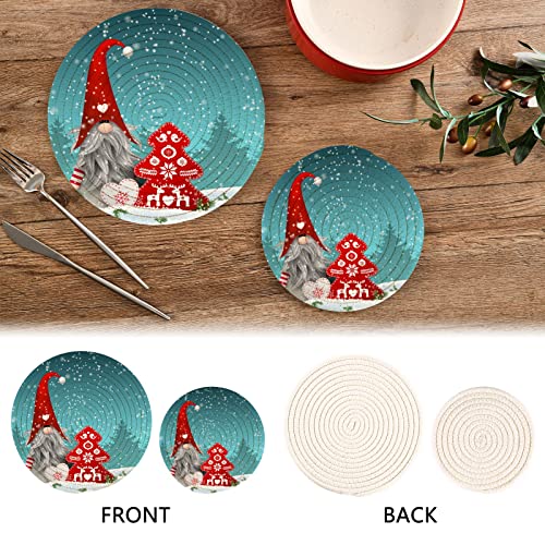 ALAZA Merry Christmas Gnome Winter Snowflake Pattern Trivets for Hot Dishes 2 Pcs,Hot Pad for Kitchen,Trivets for Hot Pots and Pans,Large Coasters Cotton Mat Cooking Potholder Set