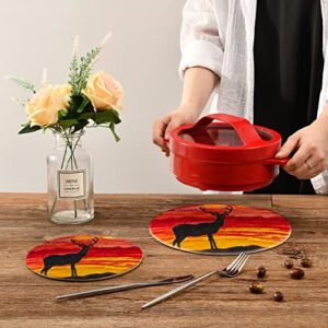 ALAZA Deer and Beautiful Sunset Red Sky Trivets for Hot Dishes 2 Pcs,Hot Pad for Kitchen,Trivets for Hot Pots and Pans,Large Coasters Cotton Mat Cooking Potholder Set