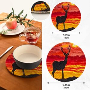 ALAZA Deer and Beautiful Sunset Red Sky Trivets for Hot Dishes 2 Pcs,Hot Pad for Kitchen,Trivets for Hot Pots and Pans,Large Coasters Cotton Mat Cooking Potholder Set