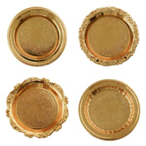 cheeseandu gold serving trays set of 4, vintage metal gold towel tray dinner plates storage tray dish plate tea tray fruit trays cosmetics jewelry organizer for birthday party wedding, gold 4inch