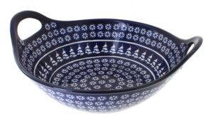 blue rose polish pottery winter nights deep bowl with handles