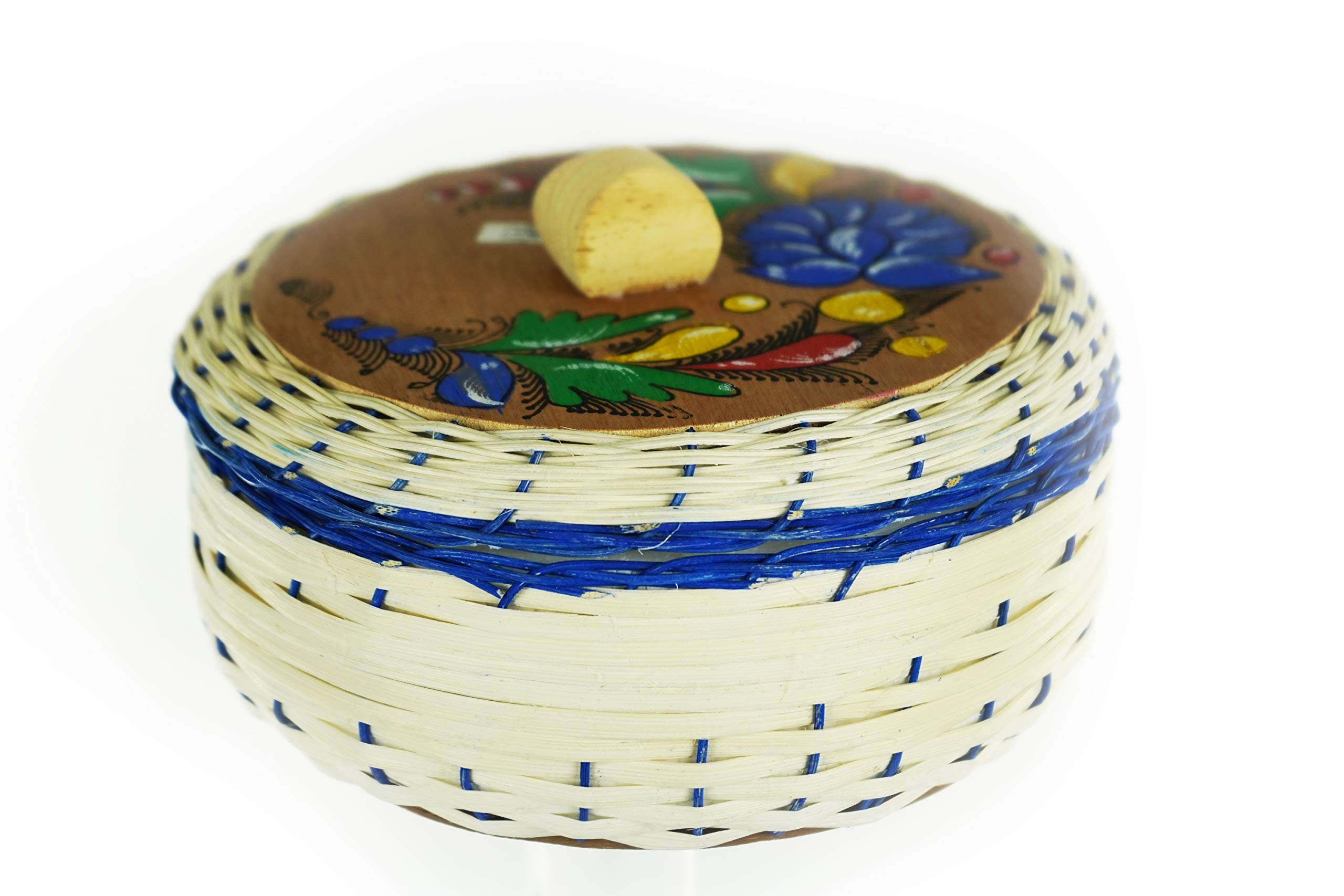 Tortilla Warmer Tortillero de Mimbre Traditional Wicker Made in Mexico Traditional Handmade Styrofoam Hand painted Floral (BLUE)