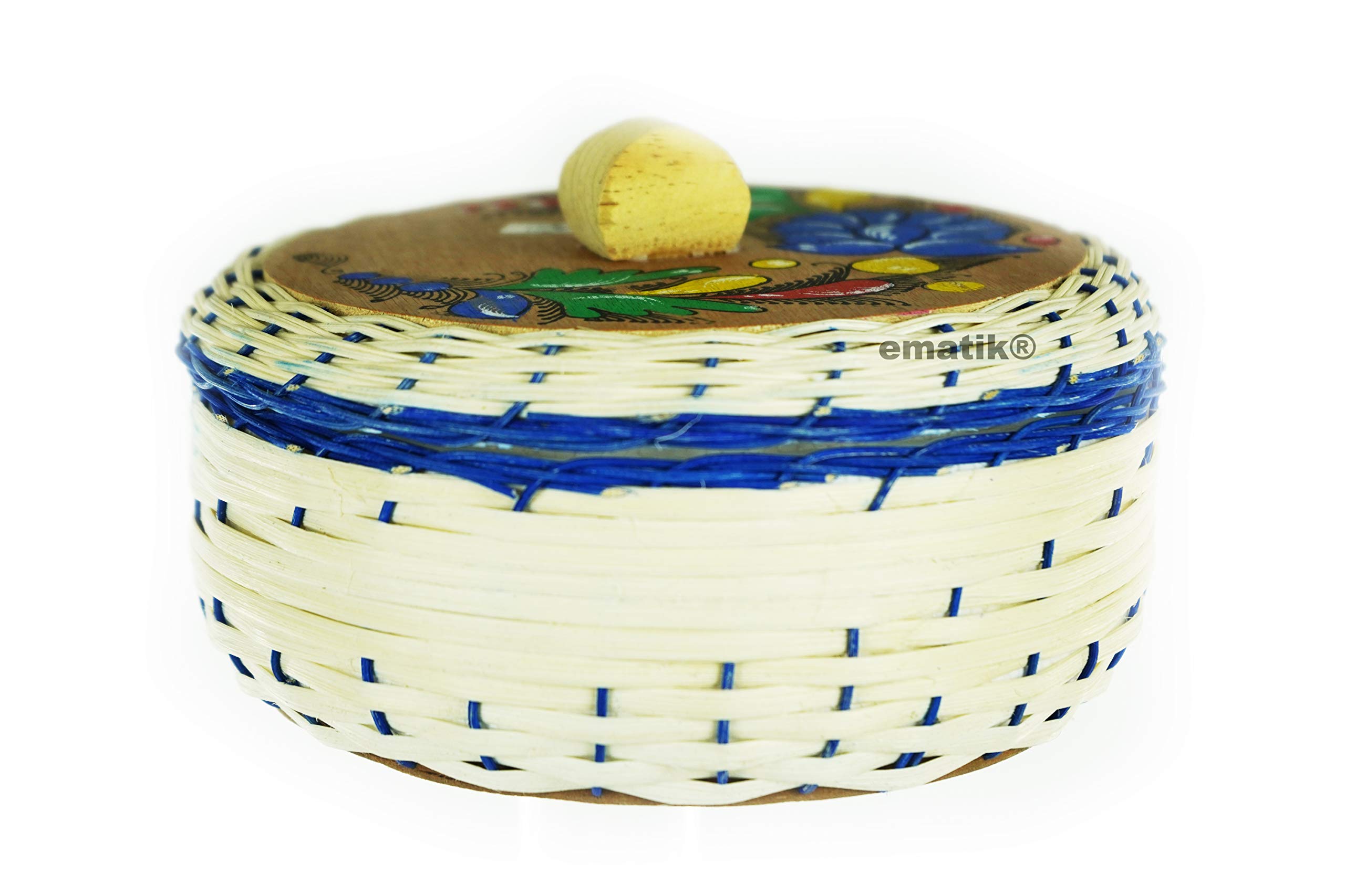 Tortilla Warmer Tortillero de Mimbre Traditional Wicker Made in Mexico Traditional Handmade Styrofoam Hand painted Floral (BLUE)