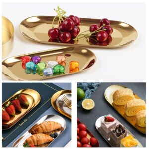 JKanruh 3 Pack 6.9 Inch Gold Stainless Steel Oval Towel Tray,Storage Tray,Tea Tray Fruit Trays,Decorative Tray,Jewelry Dish Cosmetics Organizer