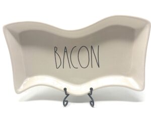 rae dunn white ceramic serving plate inscribed bacon