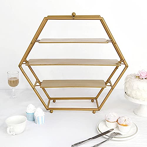 BalsaCircle 21-Inch Tall Gold 3 Tier Metal Hexagonal Cupcake Holder Dessert Display Stand Wedding Party Events Decorations Supplies