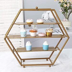 BalsaCircle 21-Inch Tall Gold 3 Tier Metal Hexagonal Cupcake Holder Dessert Display Stand Wedding Party Events Decorations Supplies