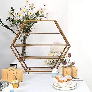 BalsaCircle 21-Inch Tall Gold 3 Tier Metal Hexagonal Cupcake Holder Dessert Display Stand Wedding Party Events Decorations Supplies