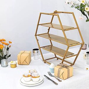 BalsaCircle 21-Inch Tall Gold 3 Tier Metal Hexagonal Cupcake Holder Dessert Display Stand Wedding Party Events Decorations Supplies