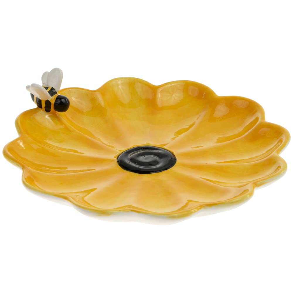 Boston International Serving Plate Everyday Ceramic Tableware, 6-Inches Round, Sunny Bee Sunflower