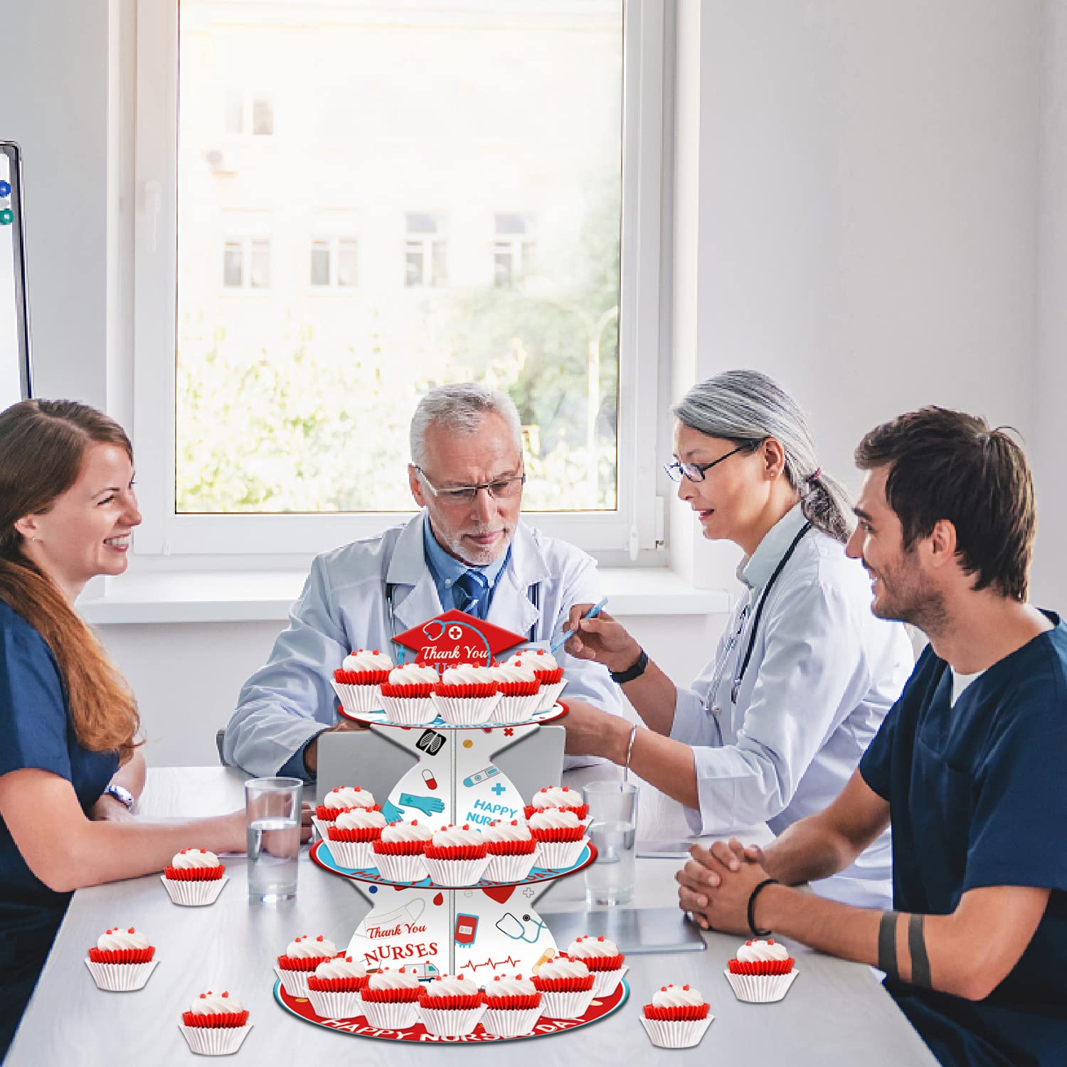 Nurse Party Supplies,Nurse Graduation Cupcake Stand 3 Tier Cupcake Stand Birthday Dessert Display Stand forMedical RN Themed Party Nursing School Party Supplies (Nurse)