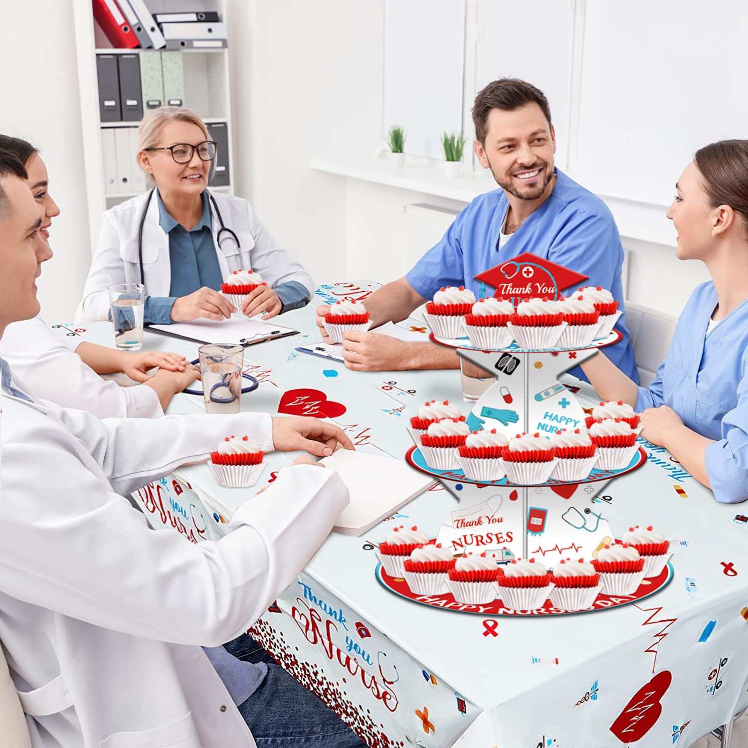 Nurse Party Supplies,Nurse Graduation Cupcake Stand 3 Tier Cupcake Stand Birthday Dessert Display Stand forMedical RN Themed Party Nursing School Party Supplies (Nurse)