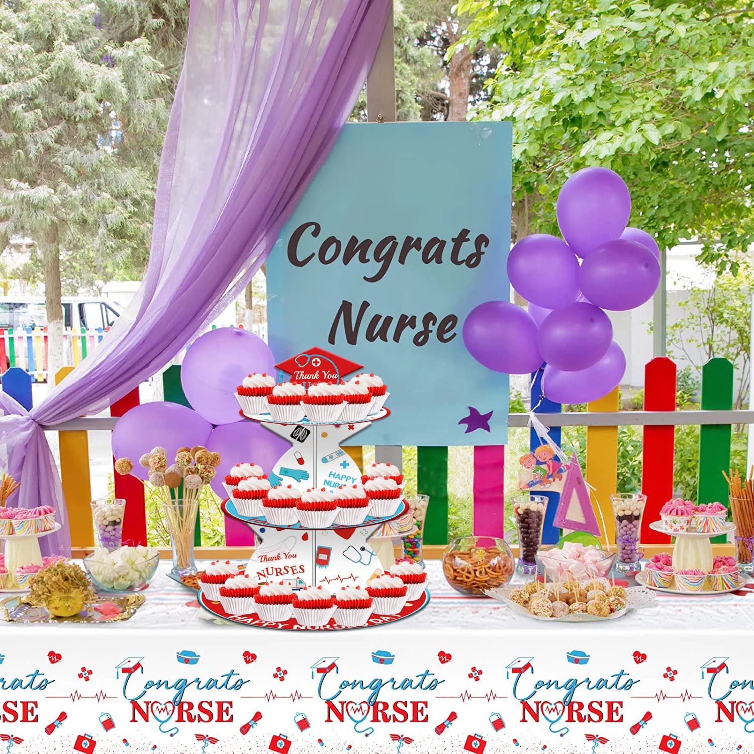 Nurse Party Supplies,Nurse Graduation Cupcake Stand 3 Tier Cupcake Stand Birthday Dessert Display Stand forMedical RN Themed Party Nursing School Party Supplies (Nurse)