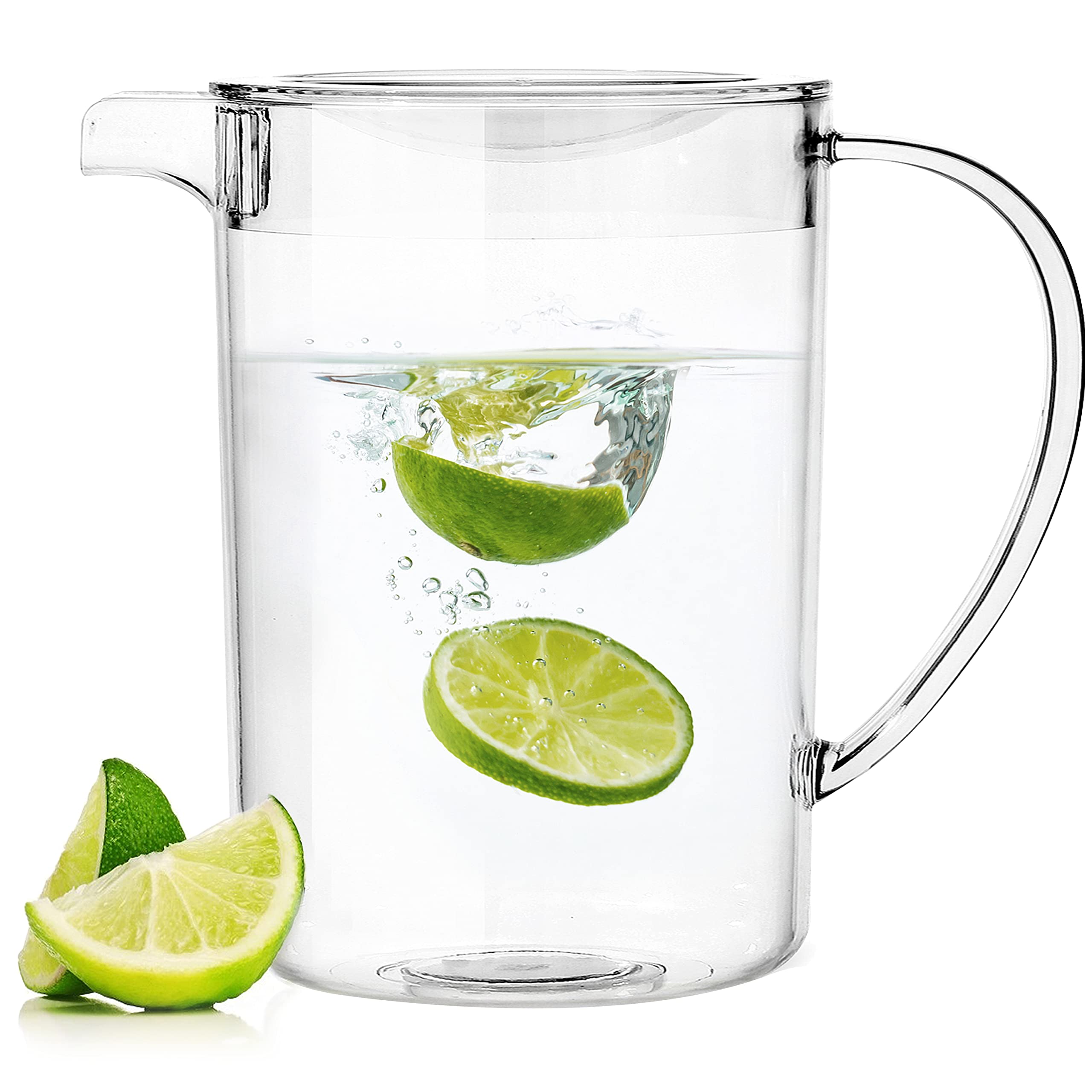 Youngever 2 Quarts Plastic Pitcher With Lid, Clear Wide Plastic Pitcher Great for Iced Tea, Sangria, Lemonade, and More