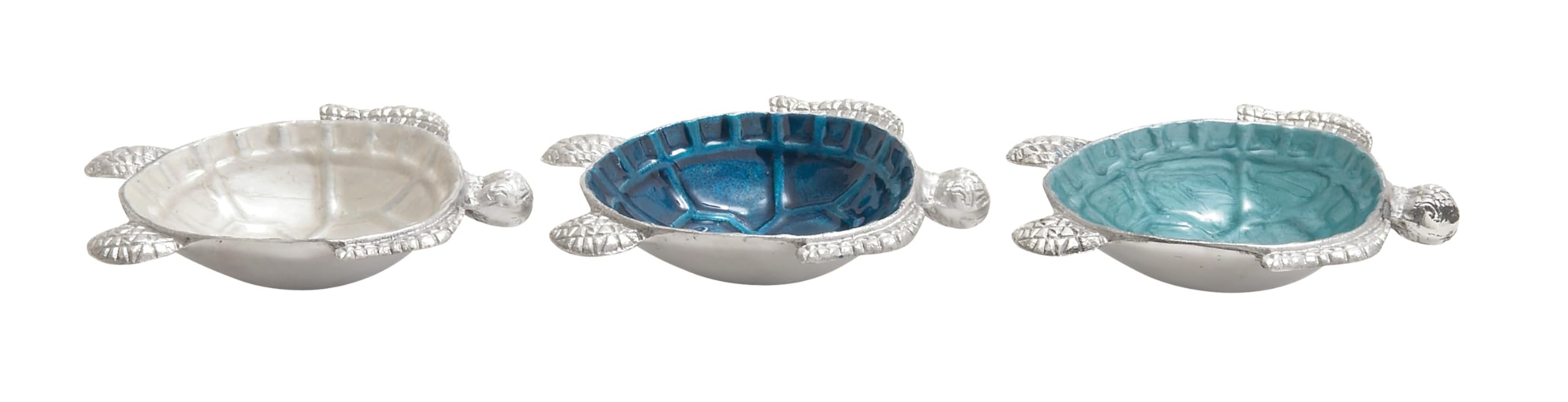 Deco 79 Aluminum Turtle Serving Bowl, Set of 3 8"W, 2"H, Silver