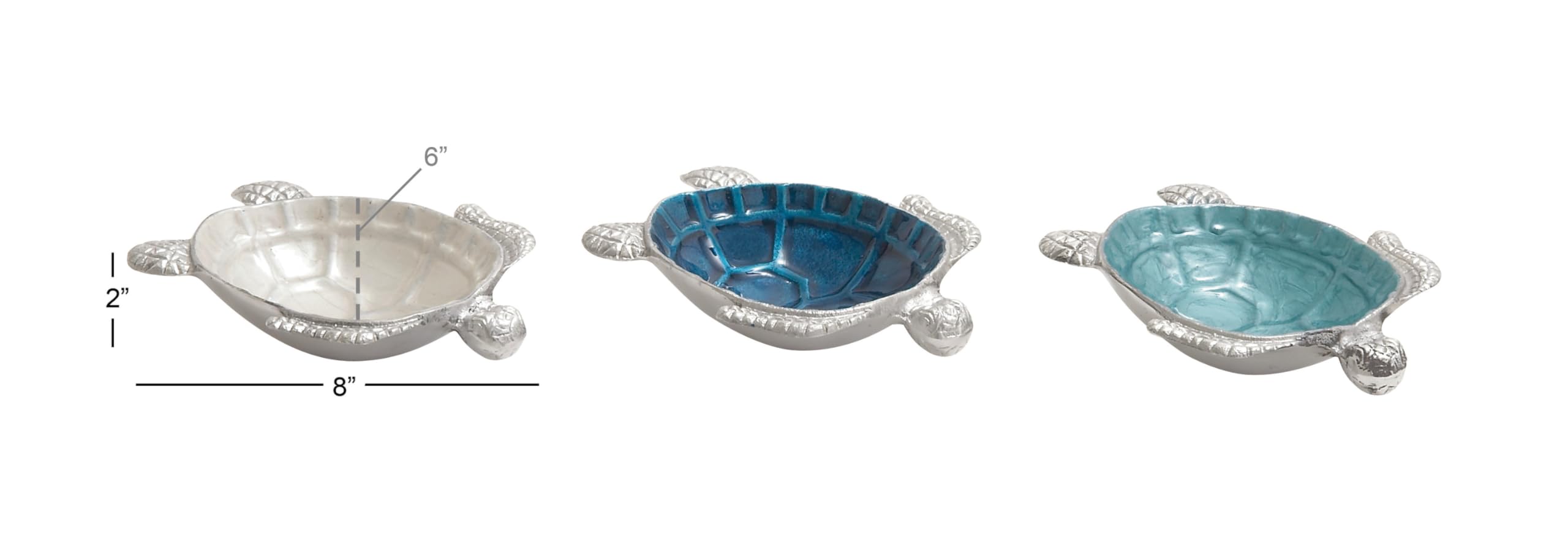 Deco 79 Aluminum Turtle Serving Bowl, Set of 3 8"W, 2"H, Silver