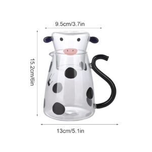 MISNODE Water Carafe Set Cartoon Cow Shape 550ml/1800ml Glass Jugs Sturdy Durable Bedside Carafe Glass Carafe For Bathroom Kitchen