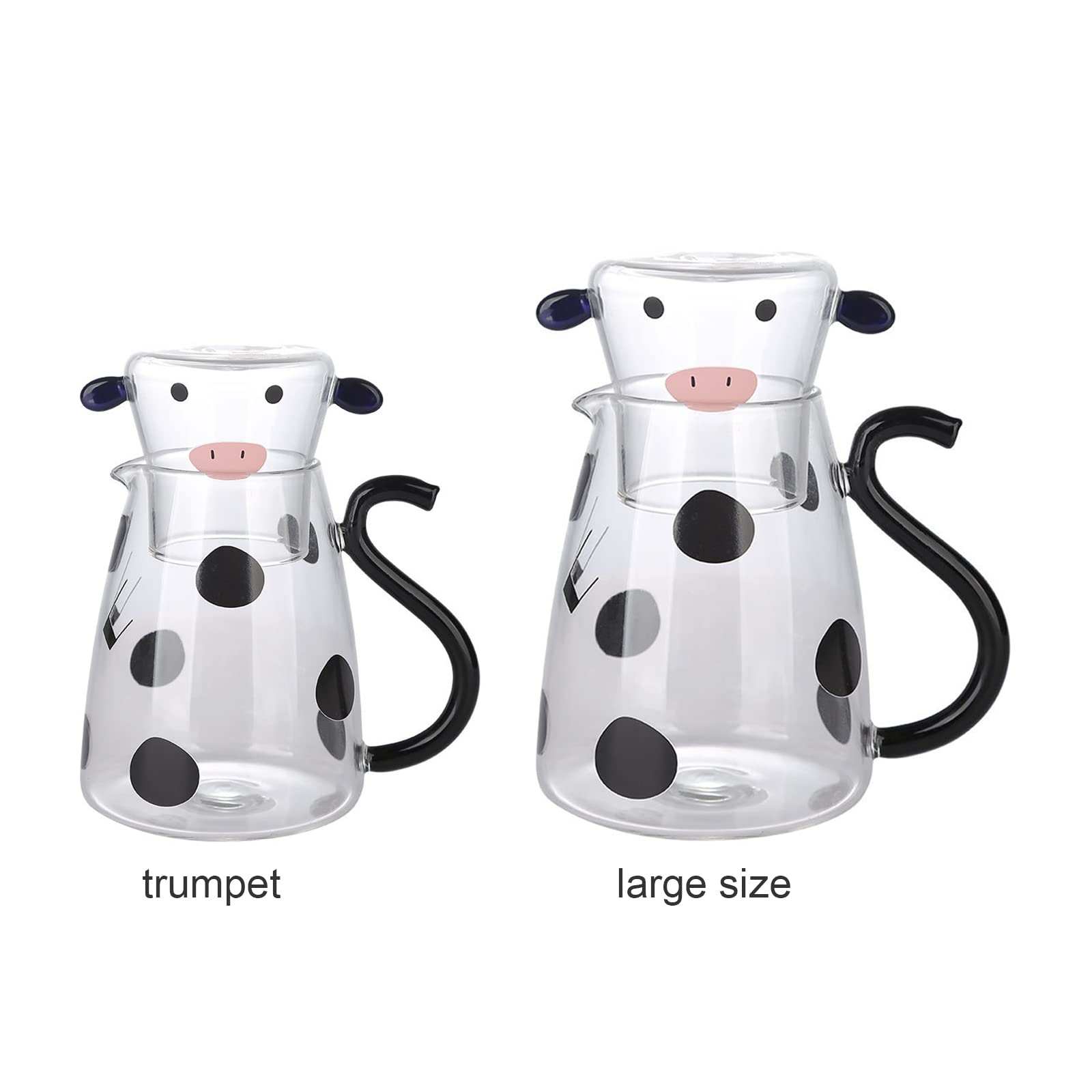 MISNODE Water Carafe Set Cartoon Cow Shape 550ml/1800ml Glass Jugs Sturdy Durable Bedside Carafe Glass Carafe For Bathroom Kitchen