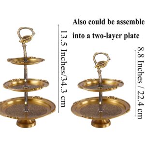 3-Tier 13.5’’ Cupcake Stand Hardware Fittings, Metal Mold Crown Holder DIY Making for Fruit Plate Cake Stand Snack Tray Replacement Parts for Tea Party Wedding Decoration (6 Sets - Retro Gold Leaf)