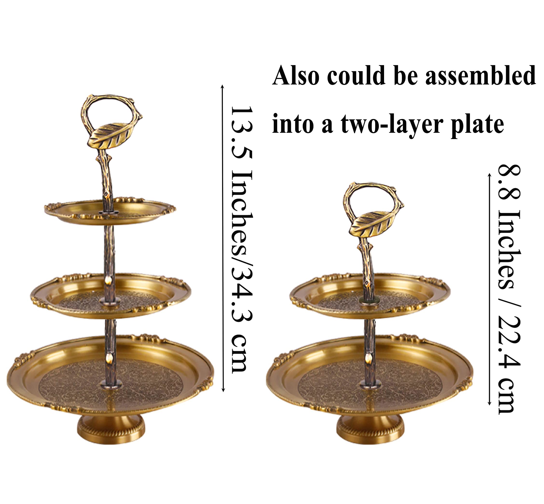 3-Tier 13.5’’ Cupcake Stand Hardware Fittings, Metal Mold Crown Holder DIY Making for Fruit Plate Cake Stand Snack Tray Replacement Parts for Tea Party Wedding Decoration (6 Sets - Retro Gold Leaf)