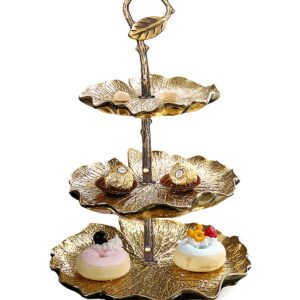 3-Tier 13.5’’ Cupcake Stand Hardware Fittings, Metal Mold Crown Holder DIY Making for Fruit Plate Cake Stand Snack Tray Replacement Parts for Tea Party Wedding Decoration (6 Sets - Retro Gold Leaf)